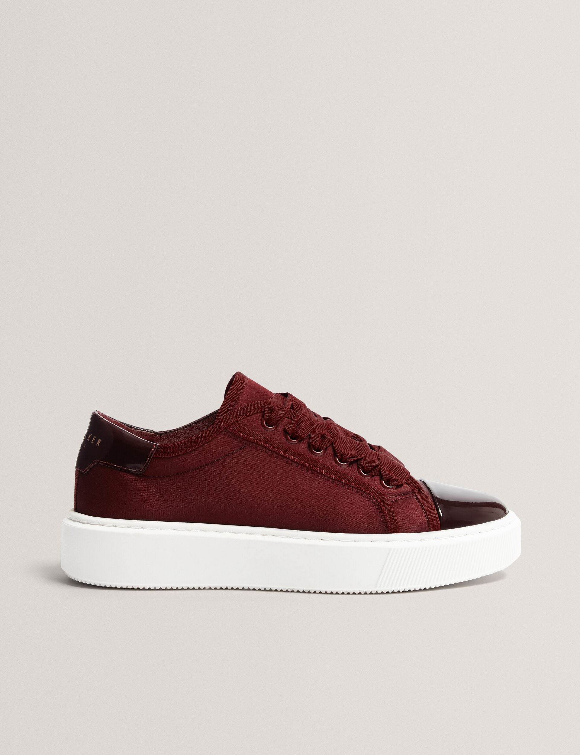 ZAIINA Satin Ribbon Lace Platform Trainers in Burgundy