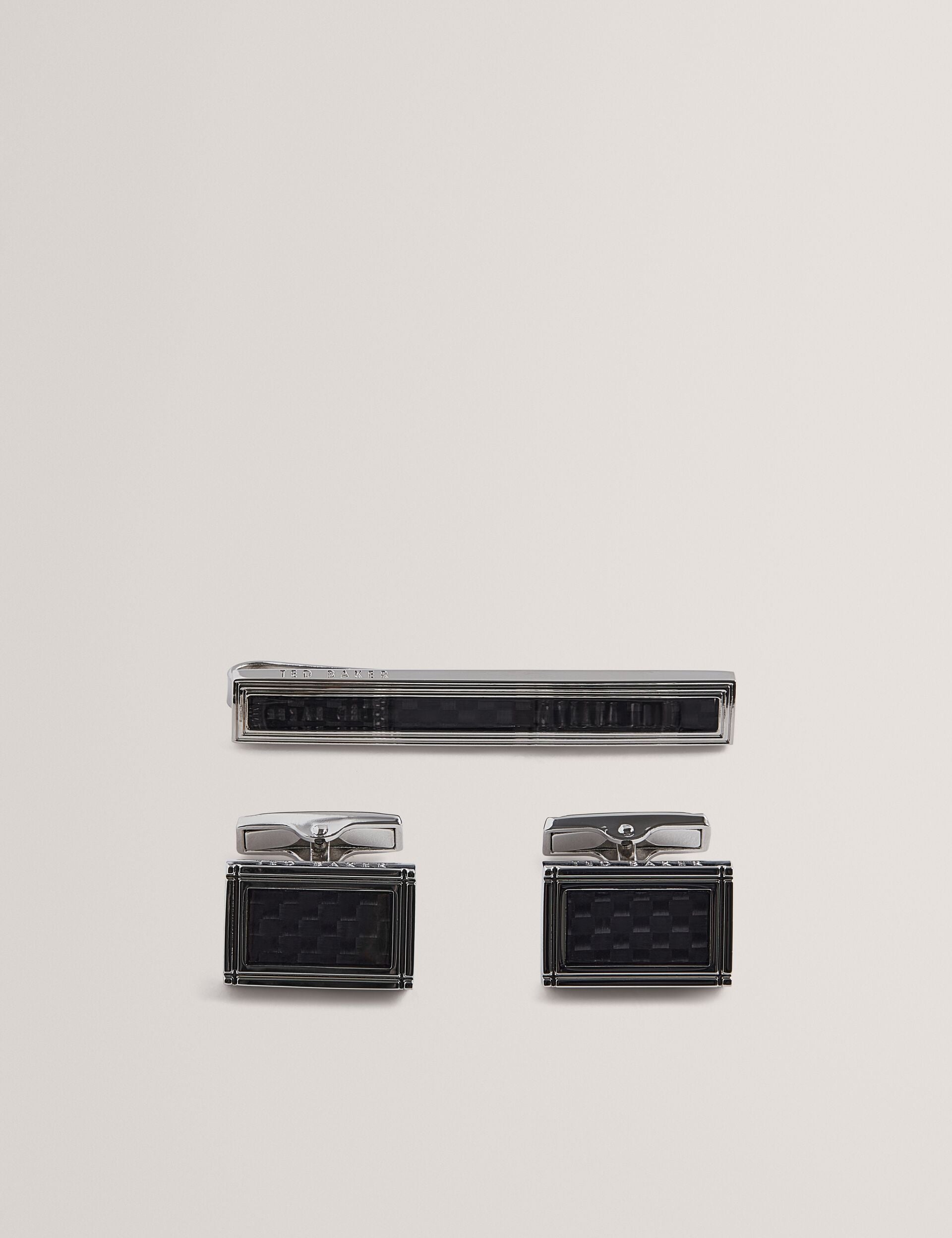 CARMONT - Carbon Cufflink And Tie Clip Set