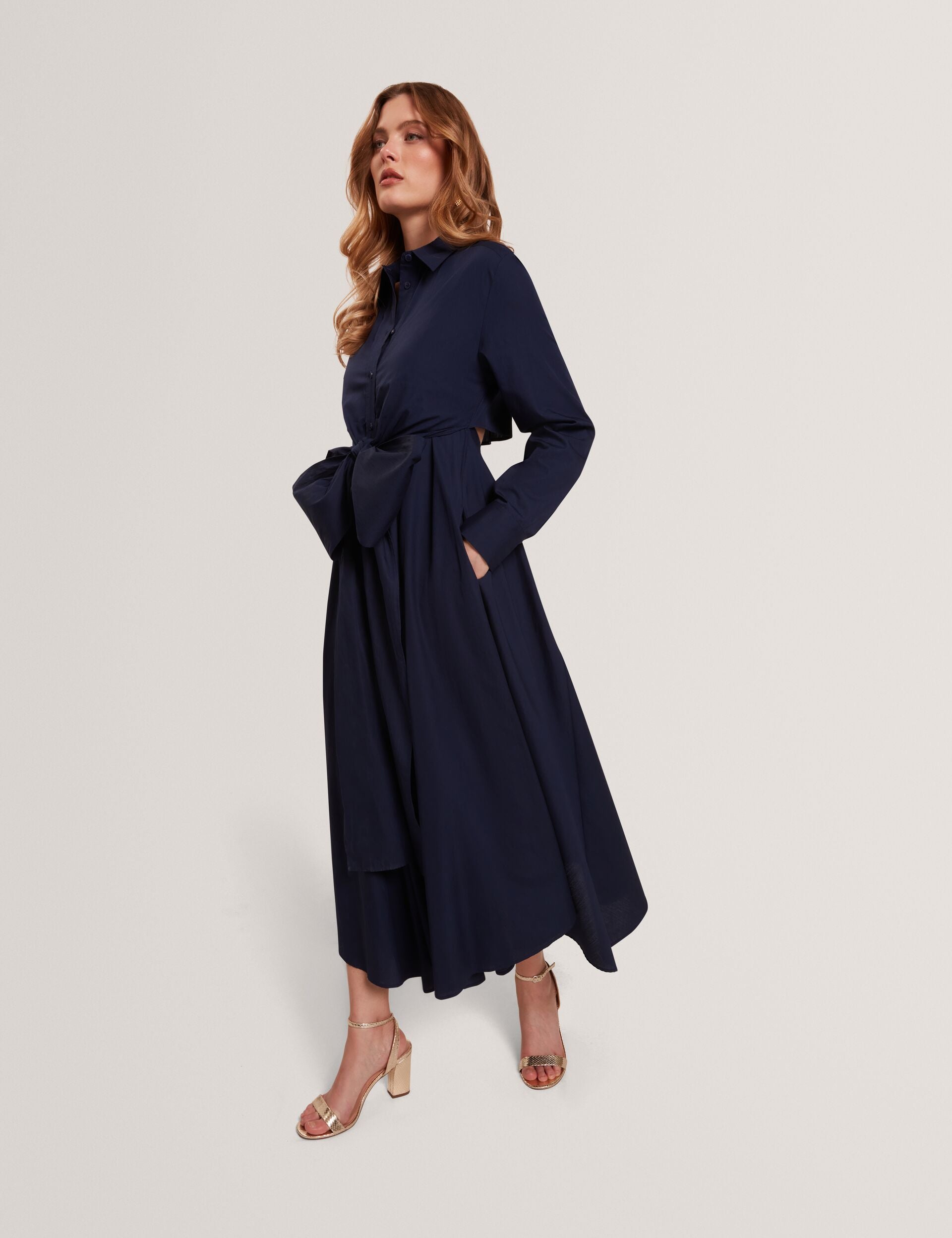ELLISIA - Cotton Wrap Cut Out Midi Shirt Dress