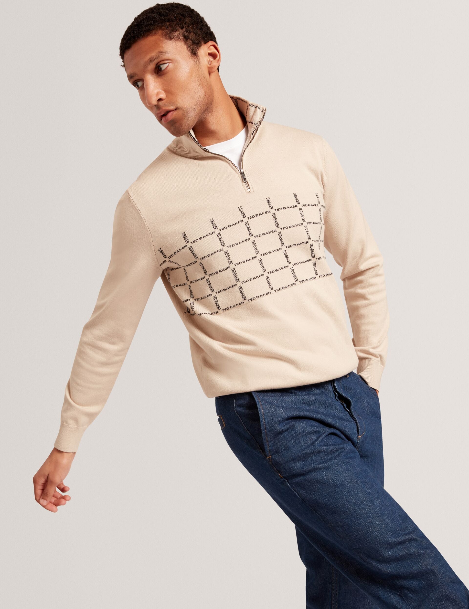 ROBINSN - Branded Check Panel Half Zip Jumper