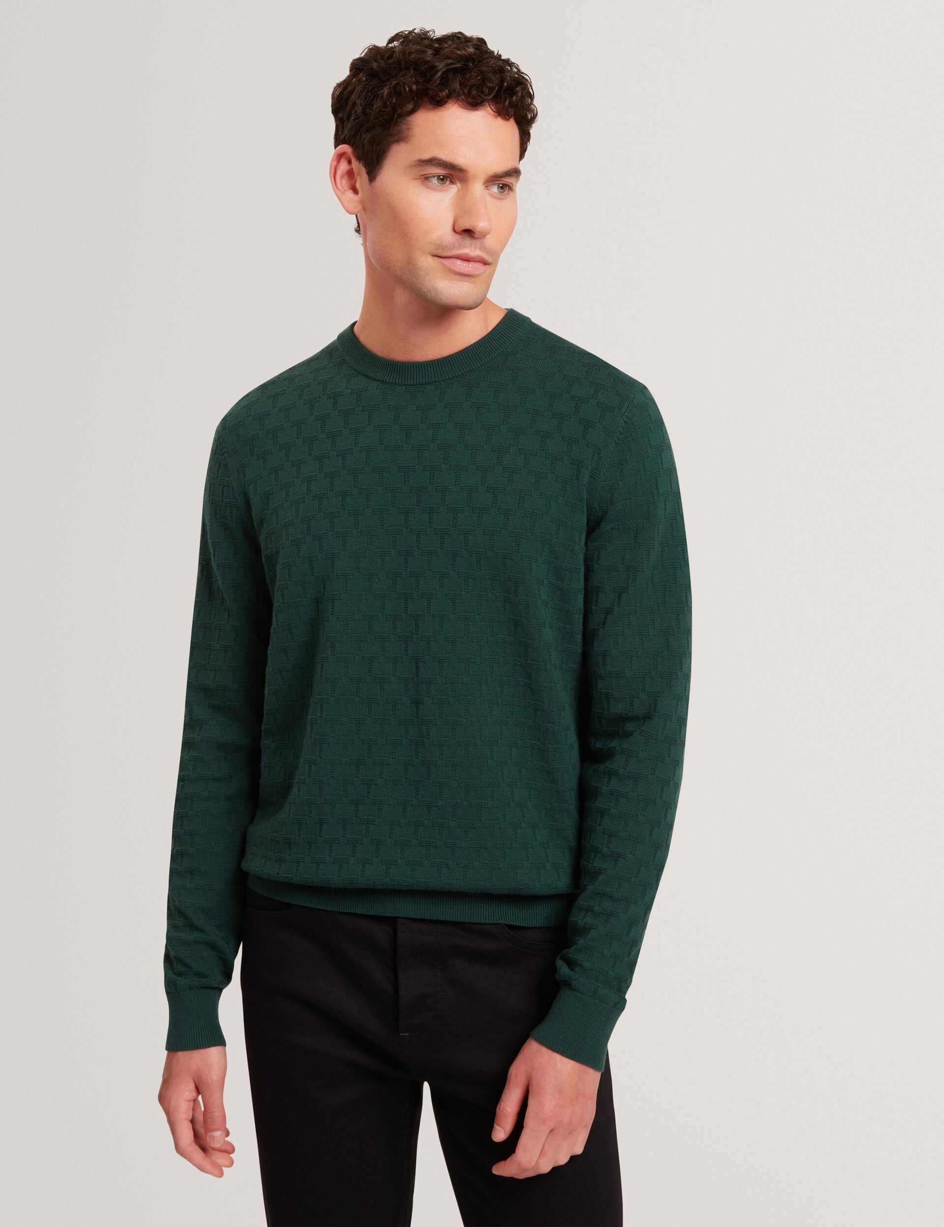 SAINSY Branded Texture Crew Neck Jumper