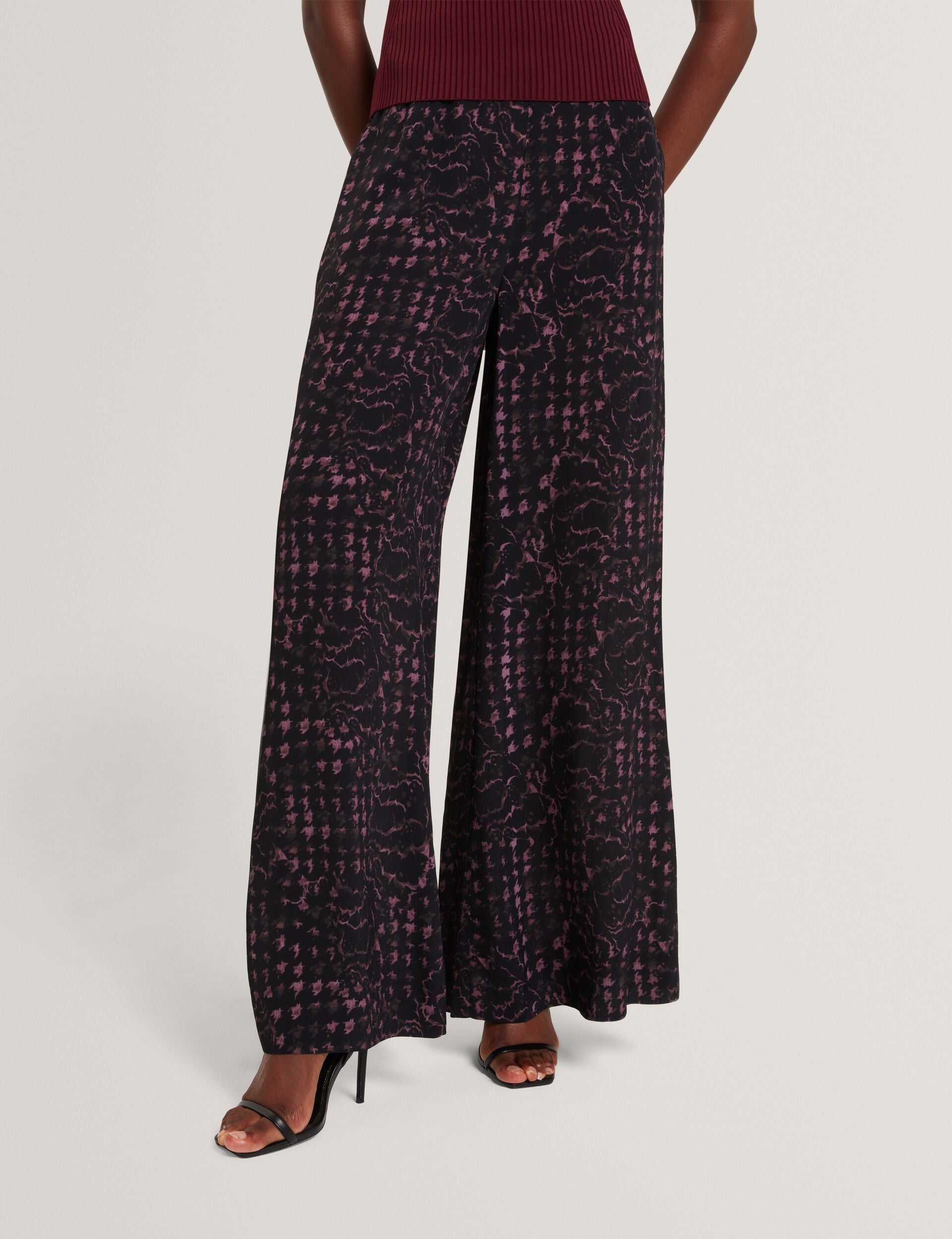 REECHA Floral Check Print Wide Leg Trousers