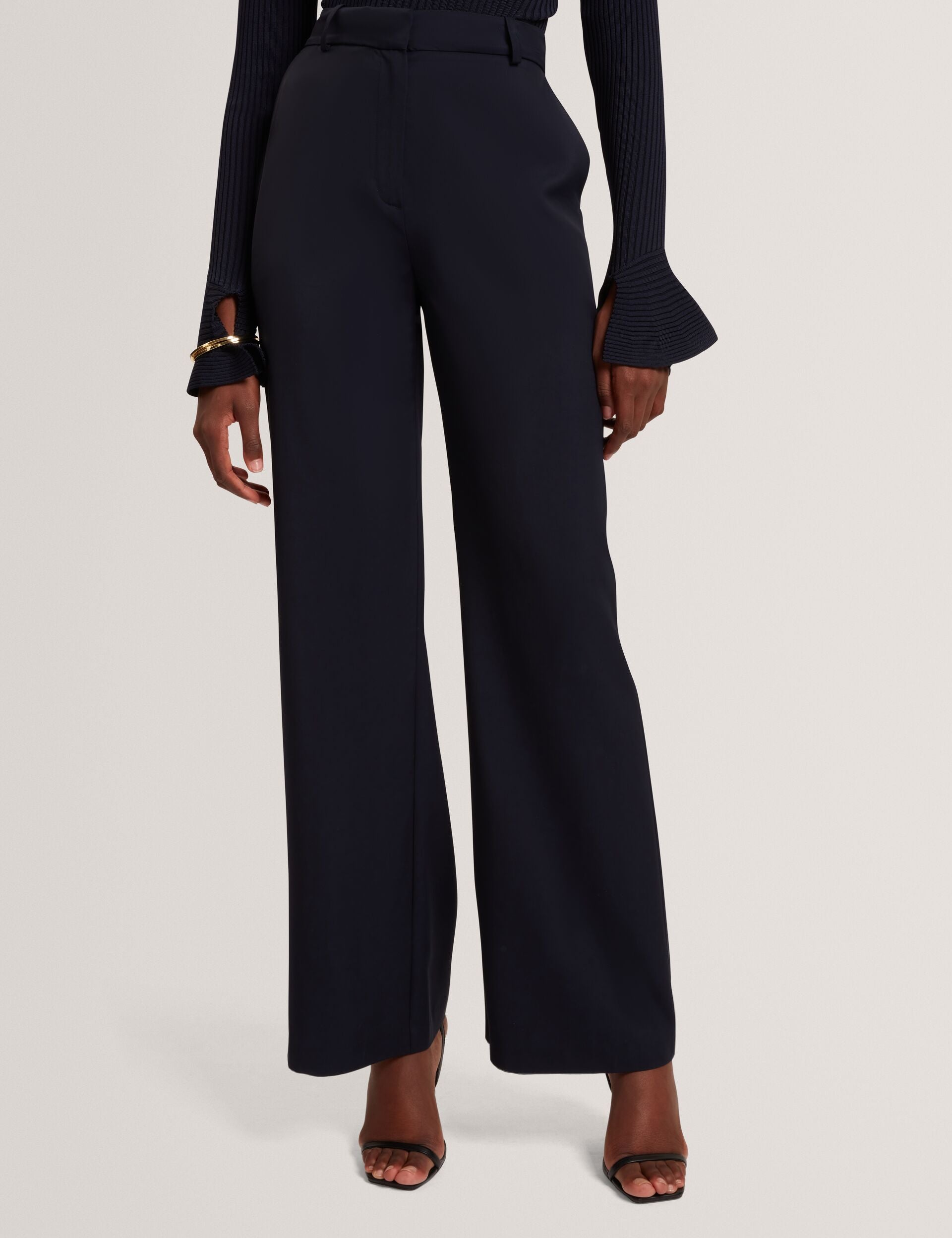 Navy Tailored Kick Flare Twill Trousers | LUTTE | Ted Baker