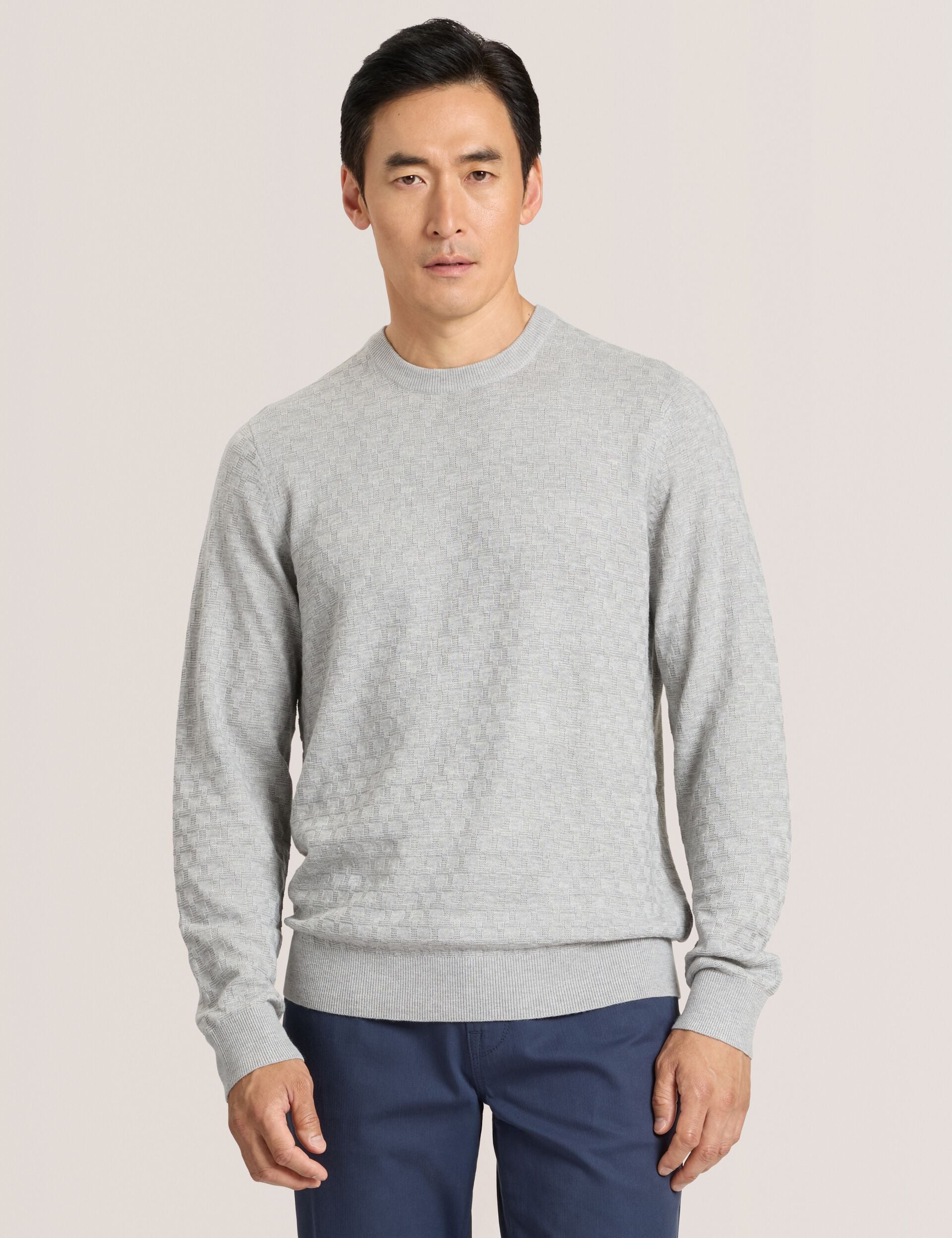 T STITCH LONG SLEEVE CREW NECK SWEATER - Grey Heather